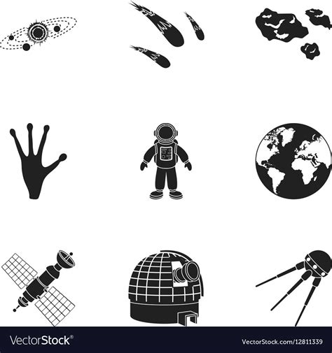 Space Set Icons In Black Style Big Collection Vector Image