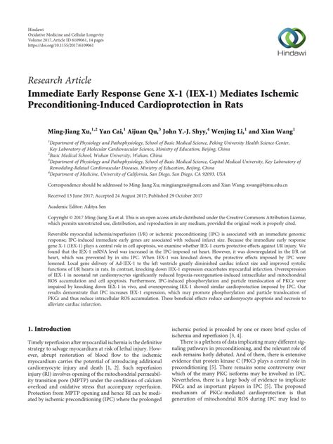 Pdf Immediate Early Response Gene X 1 Iex 1 Mediates Ischemic