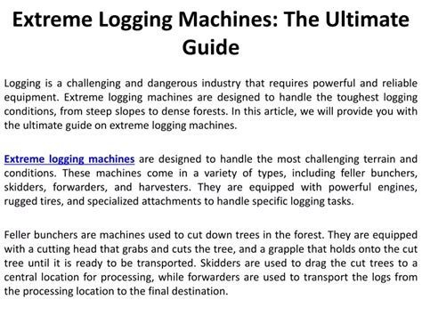Ppt Extreme Logging Machines The Ultimate Guide Powerpoint
