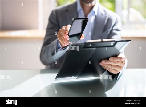 Invoice Document OCR Taking Photo With Mobile Phone Stock Photo Alamy