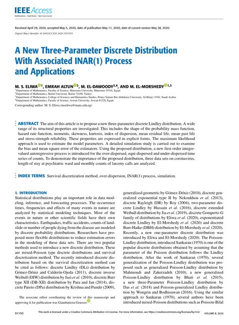 Pdf A New Three Parameter Discrete Distribution With Associated Inar