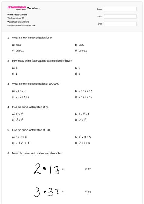 50 Prime Factorization Worksheets For Grade 7 On Wayground Free