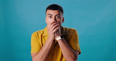 Face Surprise And Man With Announcement Wow And Emoji Reaction On