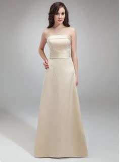 Sheath Column Strapless Floor Length Satin Bridesmaid Dress JJ S House