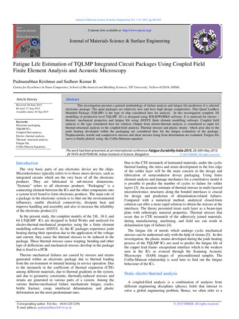 Pdf Fatigue Life Estimation Of Tqlmp Integrated Circuit Packages