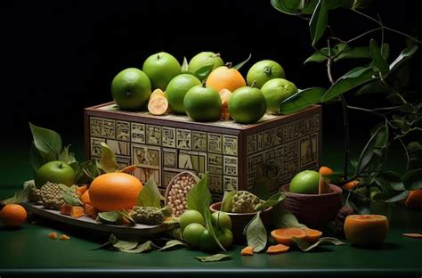Premium Ai Image Some Green Fruit With A Gingerbread Box On The Side