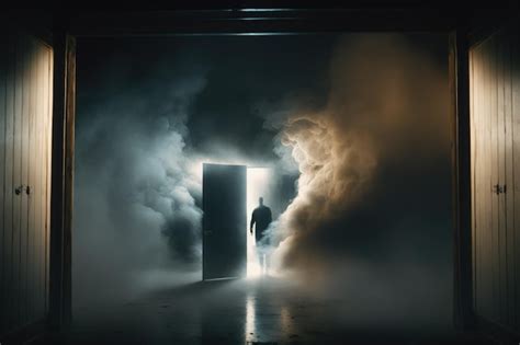 Premium Photo A Man Walks Into A Dark Room With Smoke Coming Out Of It
