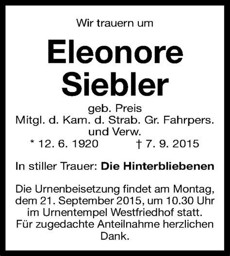 Traueranzeigen Von Eleonore Siebler Trauernnde