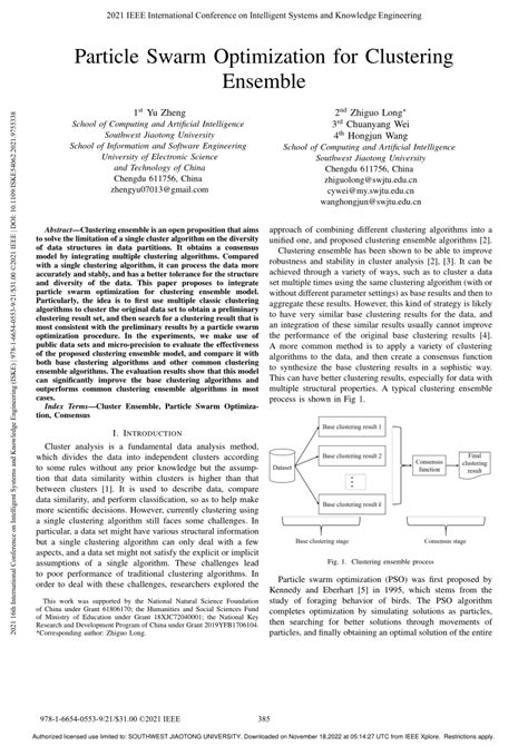 Pdf Particle Swarm Optimization For Clustering Ensemble