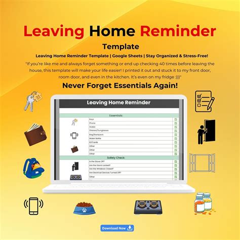 Leaving Home Reminder Checklist Customizable Essentials And Safety