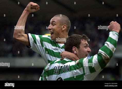 Celtics Henrik Larsson Celebrates Goal Against Dundee United During Hi