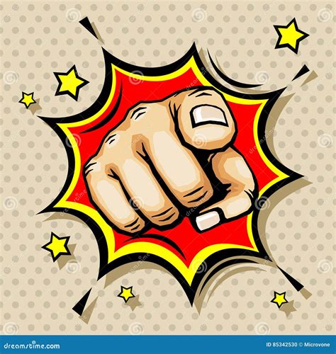Hand With Finger Pointing Vector Illustration In Pop Art Style Stock