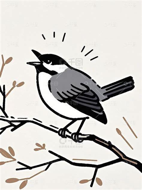 卡通ai数字艺术 迁徙回来的白头翁在枝头欢快跳跃卡通粗描边插画 Ai平面元素免费下载png格式3072像素编号71213643 千图网