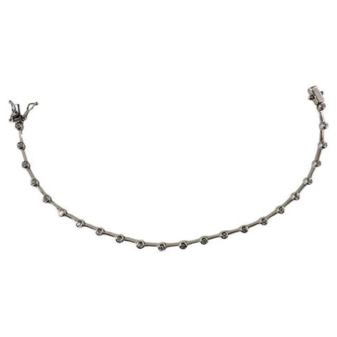 18 Karat White Gold Mosaic Set Diamond Inline Bracelet For Sale At