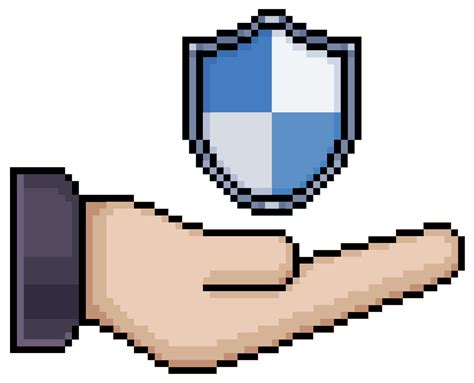 Pixel Art Hand Holding Shield Vector Icon For Bit Game On White Background Vector Art