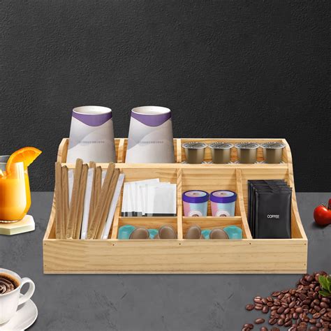 Tool1shooo Condiment Organizer With 9 Compartmentpine Wooden Condiment