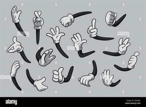 Retro Cartoon Handgesten Mit Handschuhen Cartoon Hände mit Handschuhe Icon Set isoliert Vector