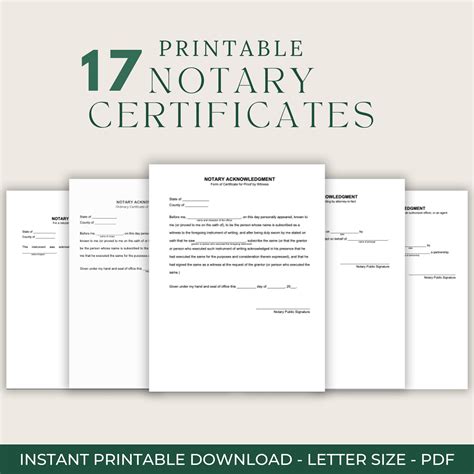 17 Printable Notary Certificates Acknowledgements Jurat Oath