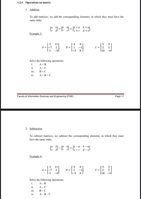 Solved 2 4 Operations En Matrix 1 Addition To Add Matrices