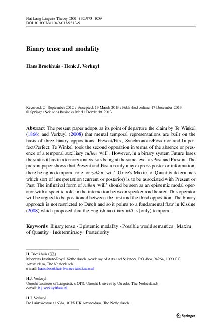 Pdf Binary Tense And Modality Hans Broekhuis And Henk Verkuyl Hans