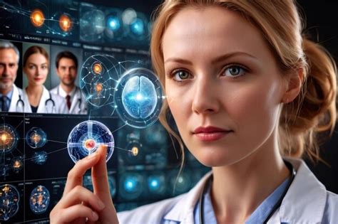 Female Medical Doctor On Interface Digital Healthcare And Network Connectivity On A Holographic