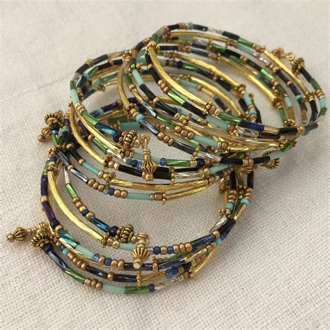 Twisted Gold Tube And Seed Bead Memory Bracelet Vintage Bead Etsy