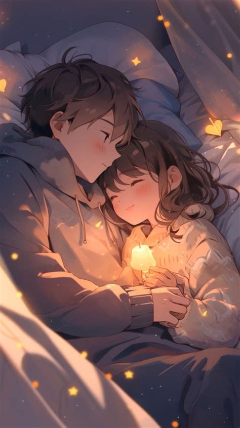 Cute Romantic Anime Couple Sleeping Together On Bed Room Aesthetic 38