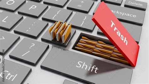 3d open trash button with folders stock illustration adobe stock