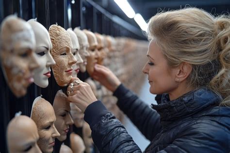 Role Selection Person Examines Masks Emotions Assessing Which