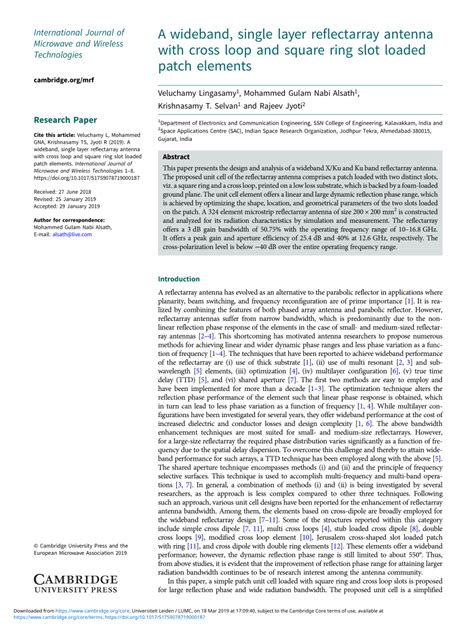 Pdf A Wideband Single Layer Reflectarray Antenna With Cross Loop And