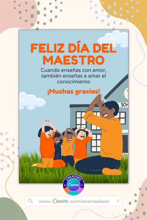 Tarjeta Feliz Dia Del Maestro Ilustrado Naranja Y Azul Feliz Dia Del