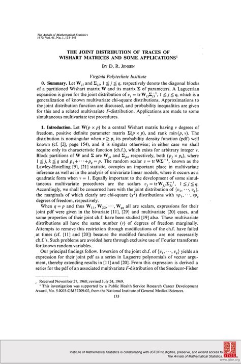 Pdf The Joint Distribution Of Traces Of Wishart Matrices And Some Applications