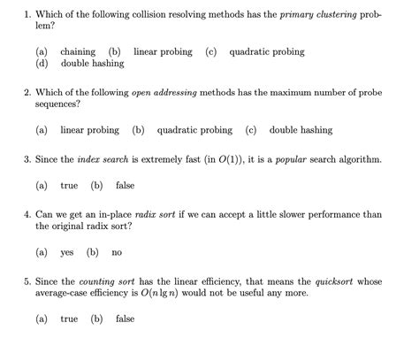 Solved 1 Which Of The Following Collision Resolving Methods