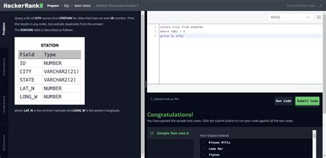 Hackerrank Weather Observation Station 3