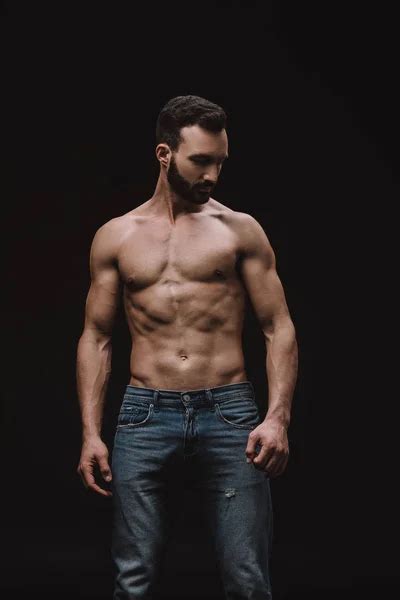 Cropped View Muscular Man Posing Crossed Arms Isolated Black Stock Photo By VitalikRadko
