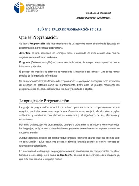 Guia 1 Taller De Programacion Pci1118 Pdf Programación De