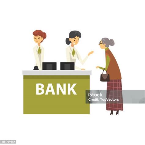 관리자 은행 사무실 리셉션 서비스 회의 클라이언트 벡터 일러스트 레이 션에서 노인 여성 컨설팅 벡터에 대한 스톡 벡터 아트 및