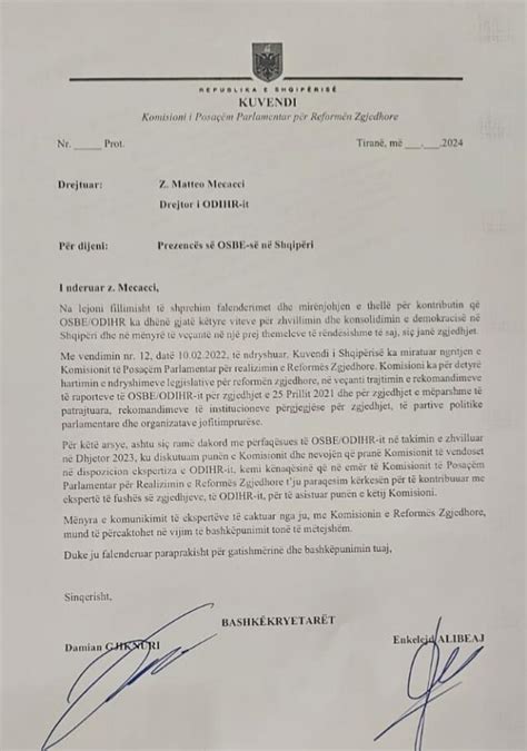 Reforma Zgjedhore Dy Bashkëkryetarët E Komisionit Letër Osbe