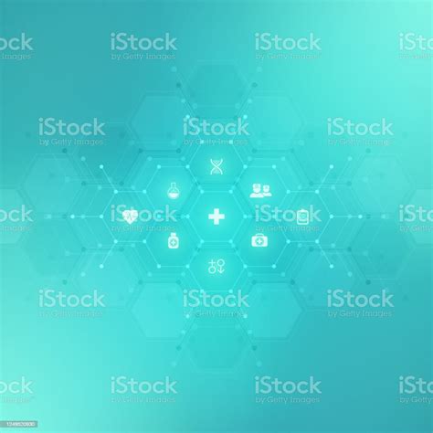 抽象的醫學背景與平面圖示和符號範本設計 具有醫療技術創新醫學健康科學和研究的理念和理念向量圖向量圖形及更多健保和醫療圖片 Istock
