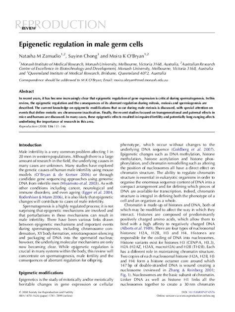 Pdf Epigenetic Regulation In Male Germ Cells