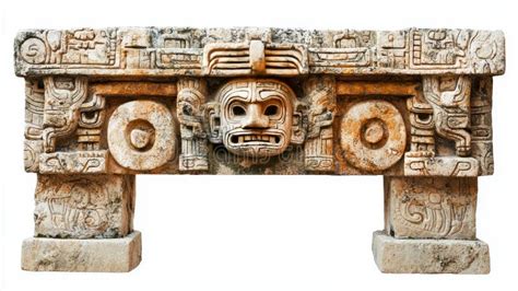 Ancient Mayan Stone Carving With Intricate Glyphs Stock Illustration