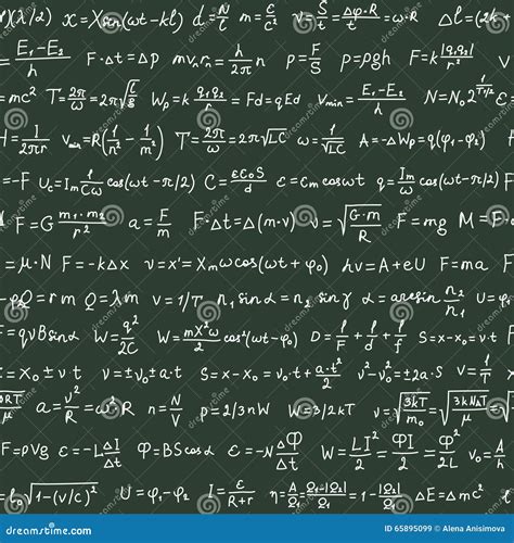 Seamless Pattern On The Green Blackboard With Handwriting Text And Physics Formulas Stock Vector