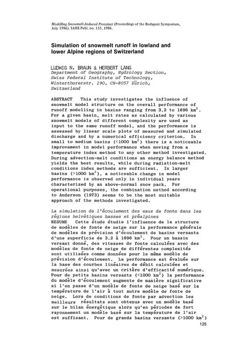 Pdf Simulation Of Snowmelt Runoff In Lowland And Lower Alpine Regions Of Switzerland
