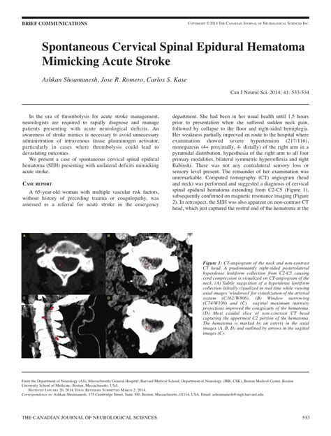 Pdf Spontaneous Cervical Spinal Epidural Hematoma Mimicking Acute Stroke