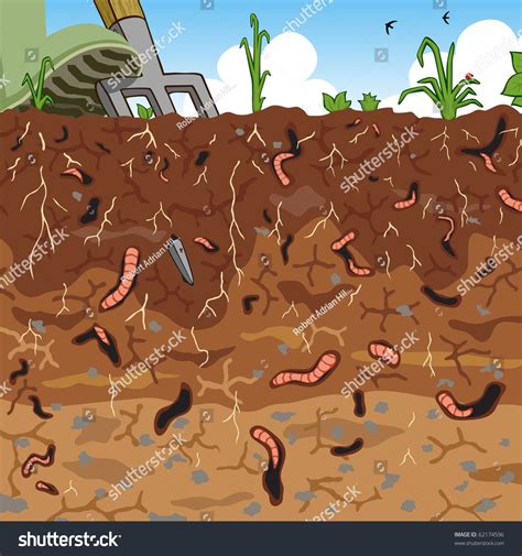 Editable Vector Illustration Earthworms Garden Soil Stock Vector