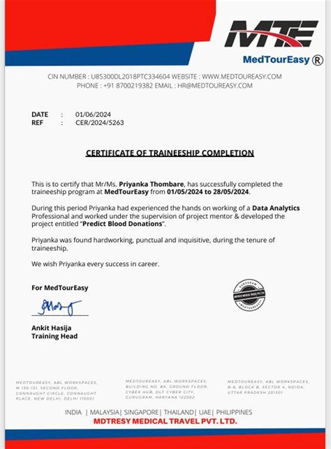 Priyanka Thombare On Linkedin Dataanalytics Traineeship Medtoureasy