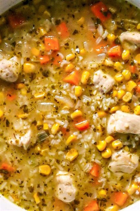 Easy Chicken And Rice Soup With Pesto And Corn Must Love Garlic