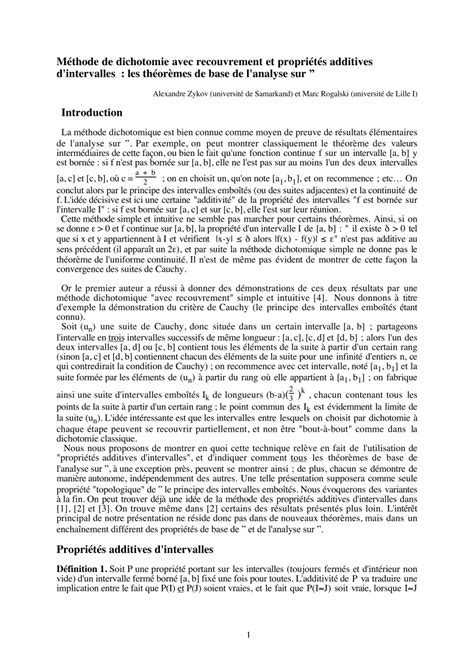 Pdf Méthode De Dichotomie Avec Recouvrement Et Propriétés Additives D