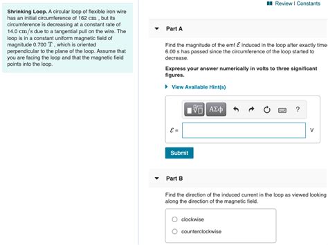 solved review constants part a shrinking loop a circular