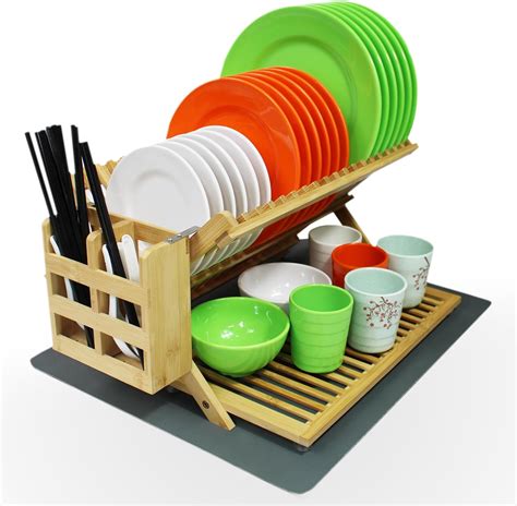 Amazon YZHDUXIU Bamboo Dish Drying Rack With Utensil Holder 3